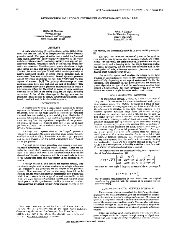 (PDF) Microprocessor Simulation of Synchronous Machine Dynamics in Real-Time