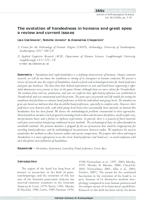 (PDF) The evolution of handedness in humans and great apes: a review ...