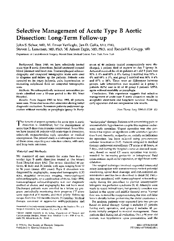 (PDF) Selective management of acute type B aortic dissection : Long ...