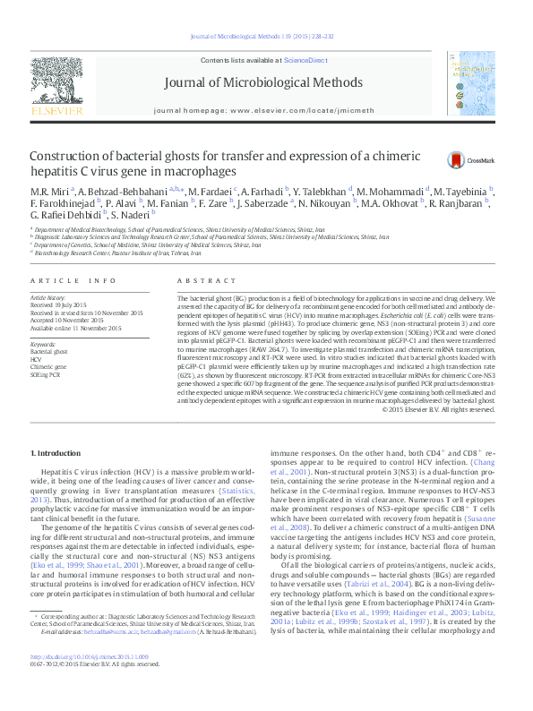 (PDF) Construction of bacterial ghosts for transfer and expression of a ...
