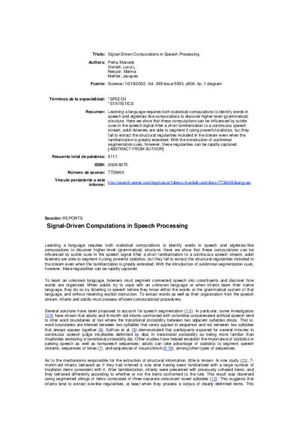 (PDF) Signal-Driven Computations in Speech Processing