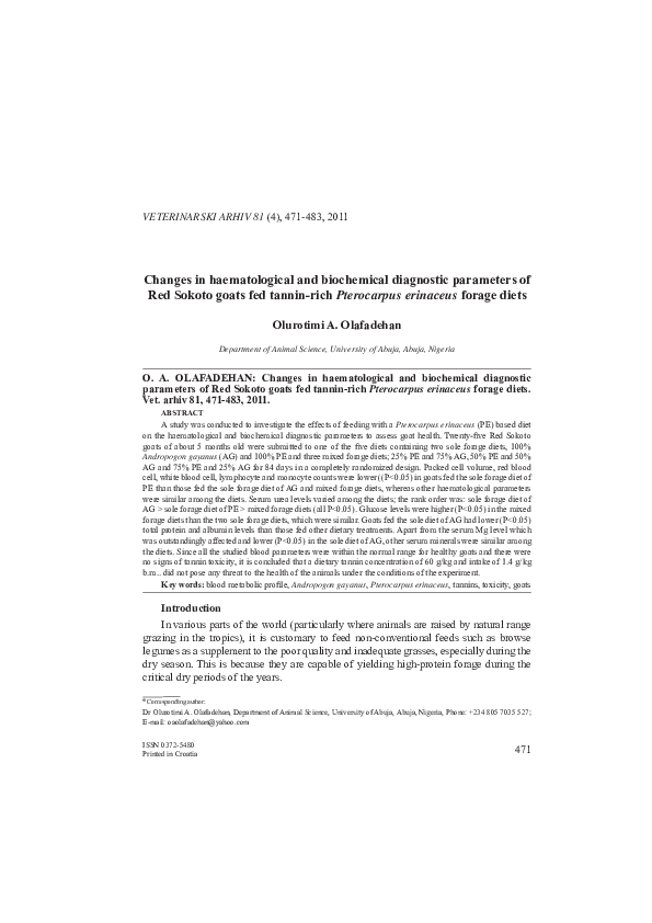 (PDF) Changes in haematological and biochemical diagnostic parameters ...
