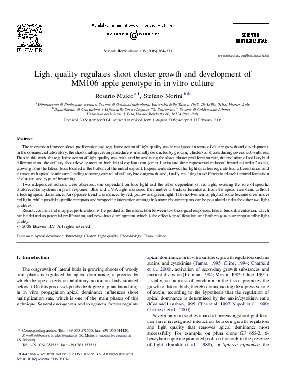 (PDF) Light quality regulates shoot cluster growth and development of ...