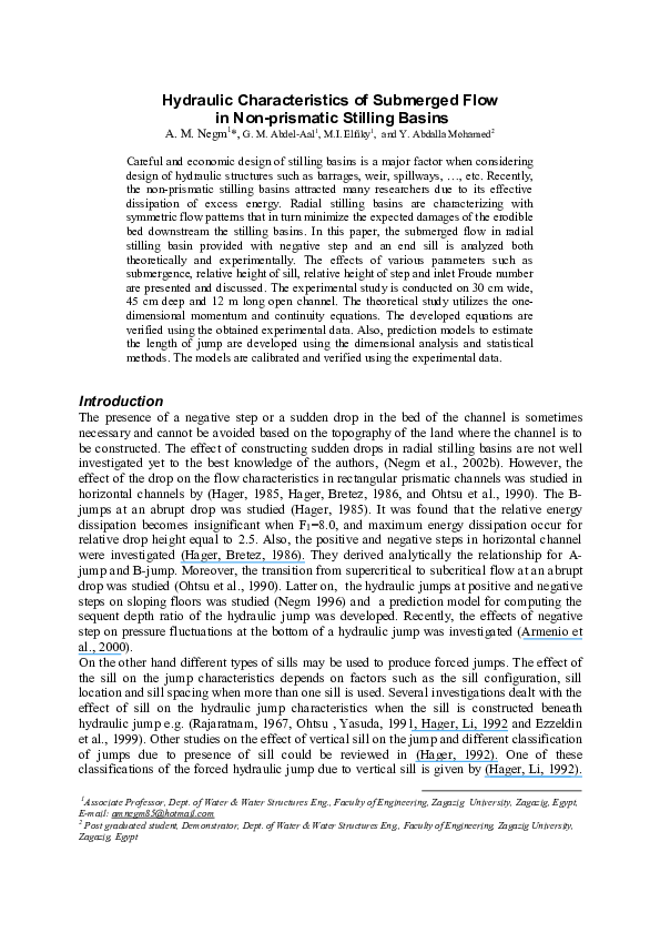 (PDF) Hydraulic Characteristics of Submerged Flow in Non-Prismatic ...