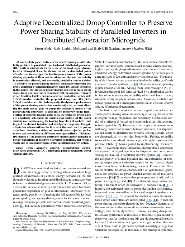 (PDF) Adaptive Decentralized Droop Controller to Preserve Power Sharing Stability of Paralleled ...