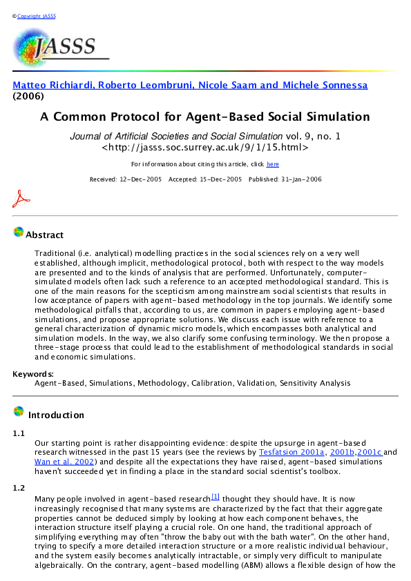 (PDF) A common protocol for agent-based social simulation