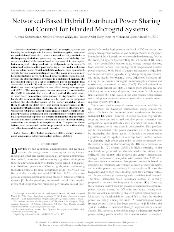 Pdf Networked Based Hybrid Distributed Power Sharing And Control For