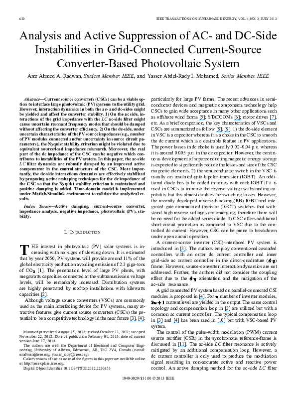 (PDF) Analysis and Active Suppression of AC- and DC-Side Instabilities ...