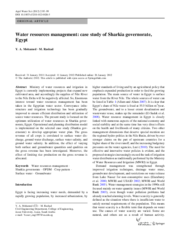 (PDF) Water resources management: case study of Sharkia governorate, Egypt