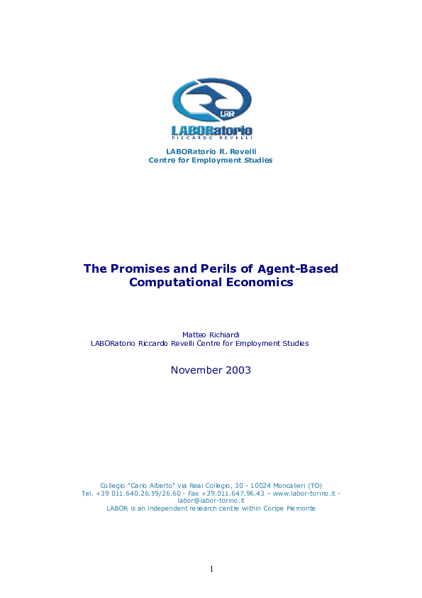(PDF) The Promises and Perils of Agent-Based Computational Economics”, LABORatorio Revelli ...