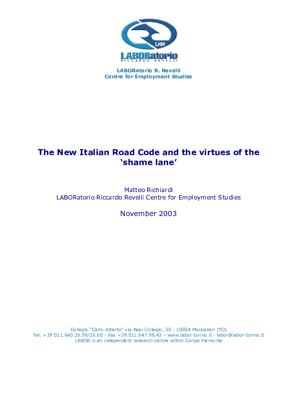 (PDF) The New Italian Road Code and the virtues of the ‘shame lane’