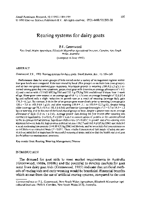 (PDF) Rearing systems for dairy goats | Paul Greenwood - Academia.edu