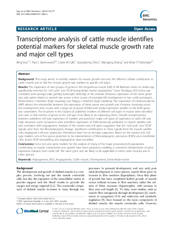 (PDF) Cattle Muscle Transcriptome Reveals Growth Rate Markers