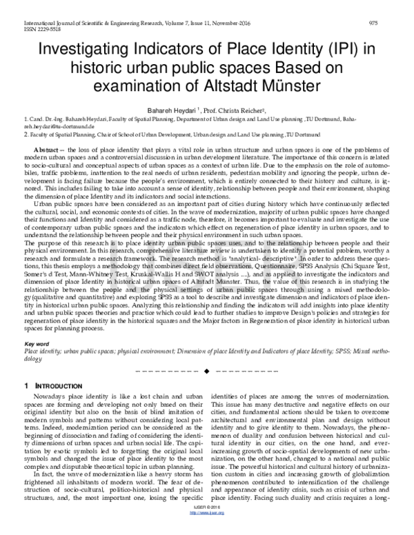 (PDF) Investigating Indicators of Place Identity (IPI) in historic ...
