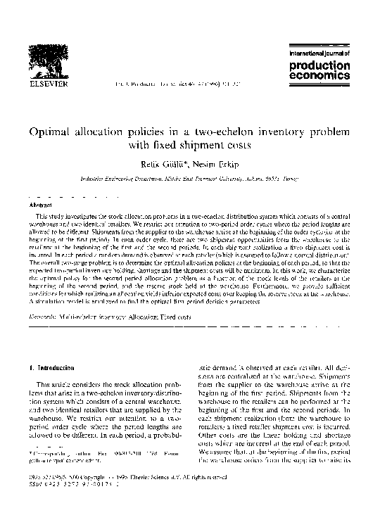 Pdf Optimal Allocation Policies In A Two Echelon Inventory Problem With Fixed Shipment Costs