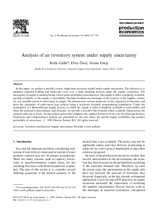 (PDF) Analysis of an inventory system under supply uncertainty ...