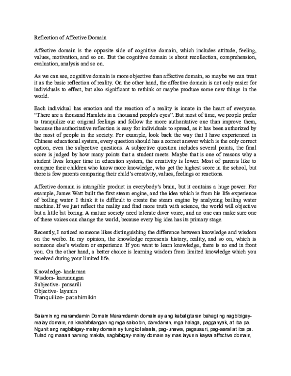 (DOC) Reflection of Affective Domain