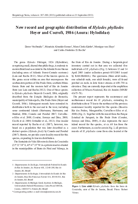 (PDF) New record and geographic distribution of Hylodes phyllodes Heyer ...