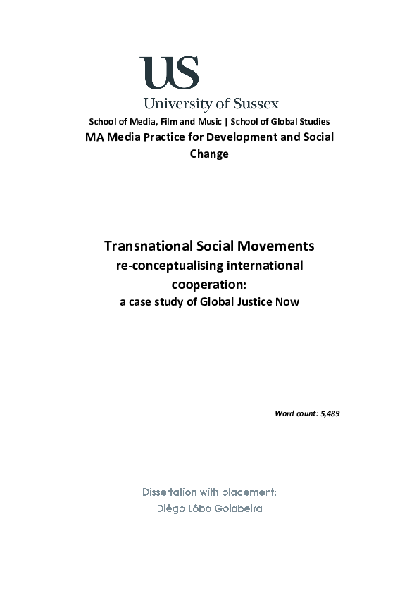 (PDF) Transnational Social Movements: re-conceptualising international ...