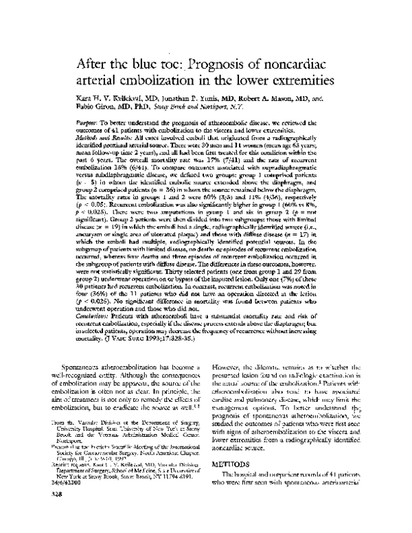 (PDF) After the blue toe: Prognosis of noncardiac arterial embolization ...