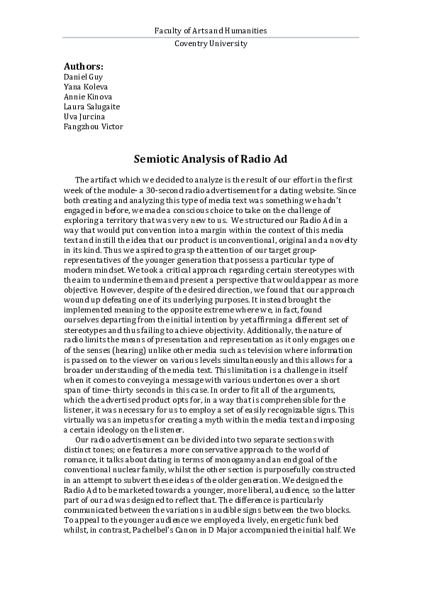 (PDF) Semiotic Analysis of Radio Ad