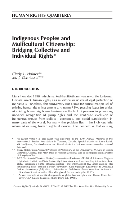 (PDF) Indigenous Peoples and Multicultural Citizenship: Bridging ...