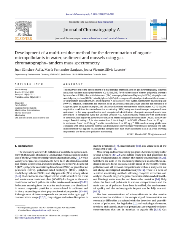 Pdf Development Of A Multi Residue Method For The Determination Of Organic Micropollutants In