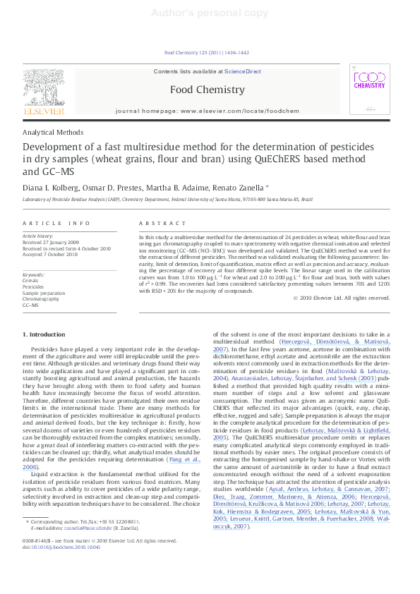 (PDF) Development of a fast multiresidue method for the determination of pesticides in dry ...
