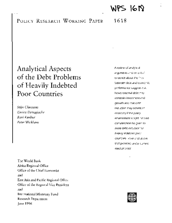 (PDF) Analytical Aspects of the Debt Problems of Heavily Indebted Poor ...