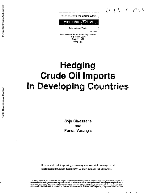 (PDF) Hedging crude oil imports in developing countries