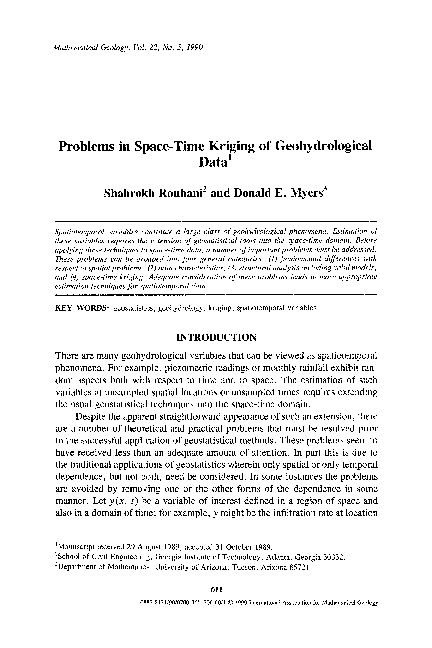 Pdf Problems In Space Time Kriging Of Geohydrological Data Donald