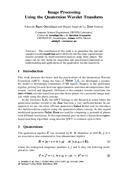 (PDF) Image Processing Using the Quaternion Wavelet Transform