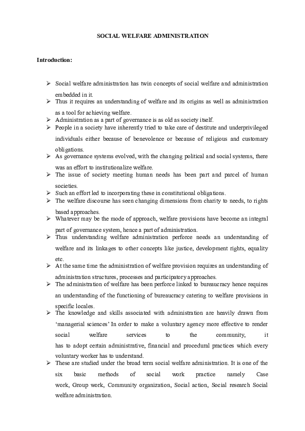(DOC) Social Welfare Administration