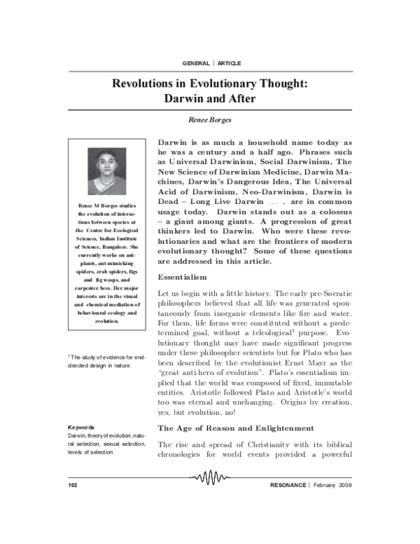 (PDF) Revolutions in evolutionary thought: Darwin and after