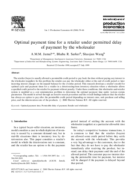 (PDF) Optimal payment time for a retailer under permitted delay of ...