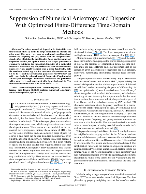 Pdf Suppression Of Numerical Anisotropy And Dispersion With Optimized Finite Difference Time