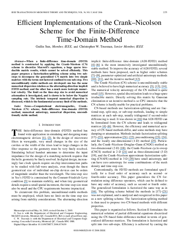 (PDF) Efficient implementations of the Crank-Nicolson scheme for the finite-difference time ...