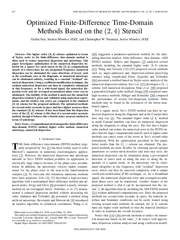 Pdf Optimized Finite Difference Time Domain Methods Based On The 24 Stencil Guilin Sun 1141