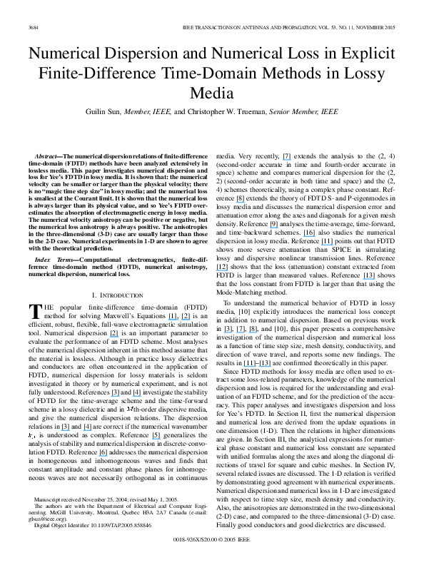 (PDF) Numerical dispersion and numerical loss in explicit finite-difference time-domain methods ...