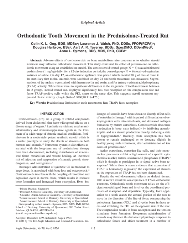 (PDF) Orthodontic tooth movement in the prednisolone-treated rat