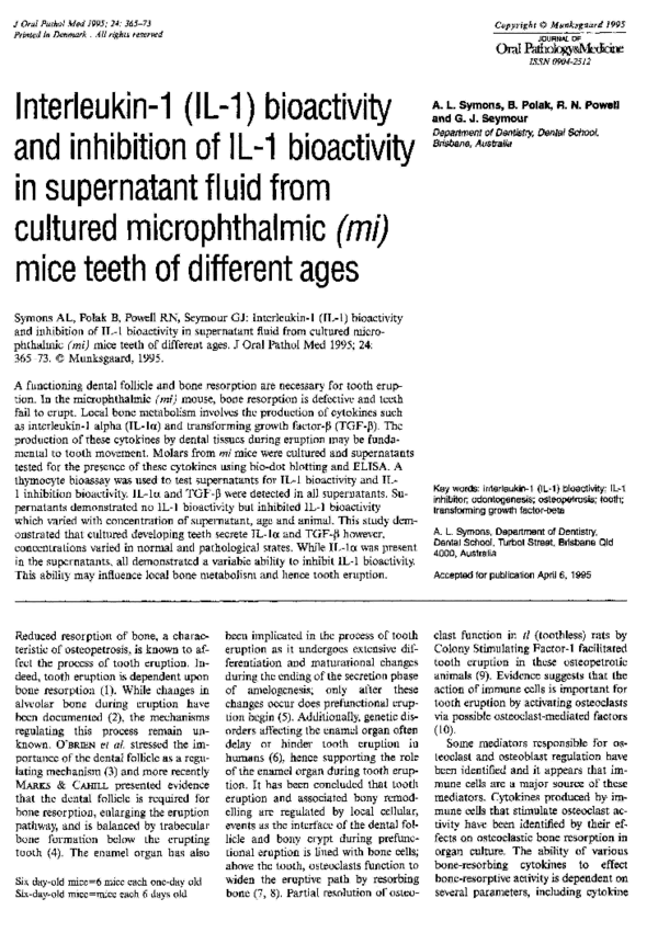(PDF) Interleukin-1 (IL-1) bioactivity and inhibition of IL-1 ...