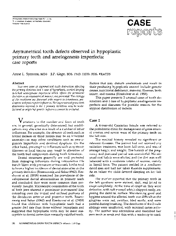 (PDF) Asymmetrical tooth defects observed in hypoplastic primary teeth ...