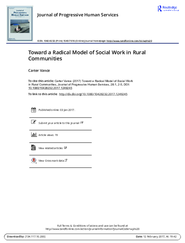 (PDF) Toward a Radical Model of Social Work in Rural Communities