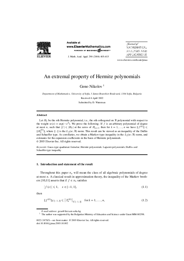 (PDF) An extremal property of Hermite polynomials