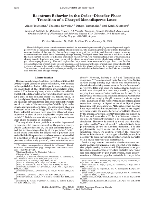 (PDF) Reentrant Behavior in the Order−Disorder Phase Transition of a Charged Monodisperse Latex