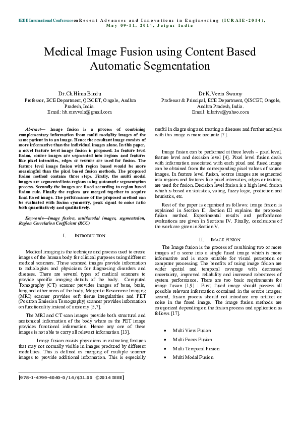 (PDF) Medical Image Fusion using Content Based Automatic Segmentation