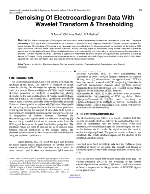 Pdf Denoising Of Electrocardiogram Data With Wavelet Transform
