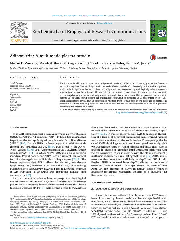 (PDF) Adiponutrin: A multimeric plasma protein