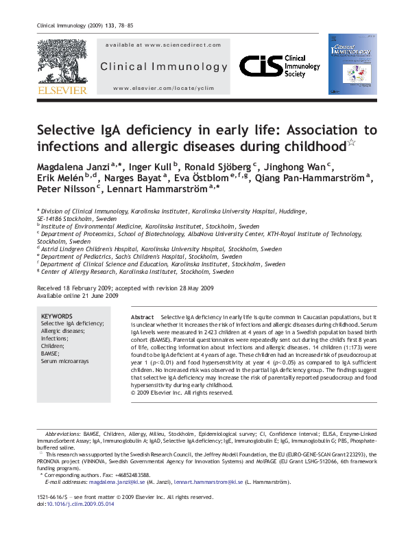 (PDF) Selective IgA deficiency in early life: Association to infections ...