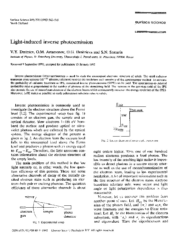 (PDF) Light-induced inverse photoemission | S. Samarin - Academia.edu
